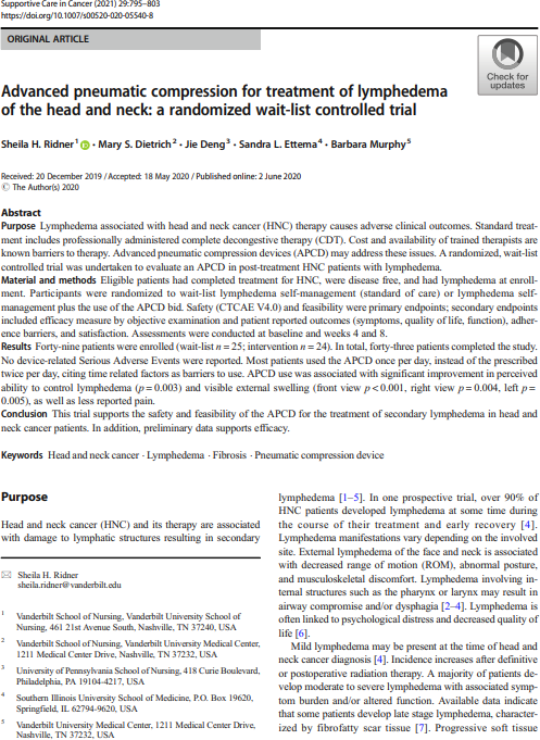 Flexitouch for Head & Neck Lymphedema: A Control Trial | Tactile Medical